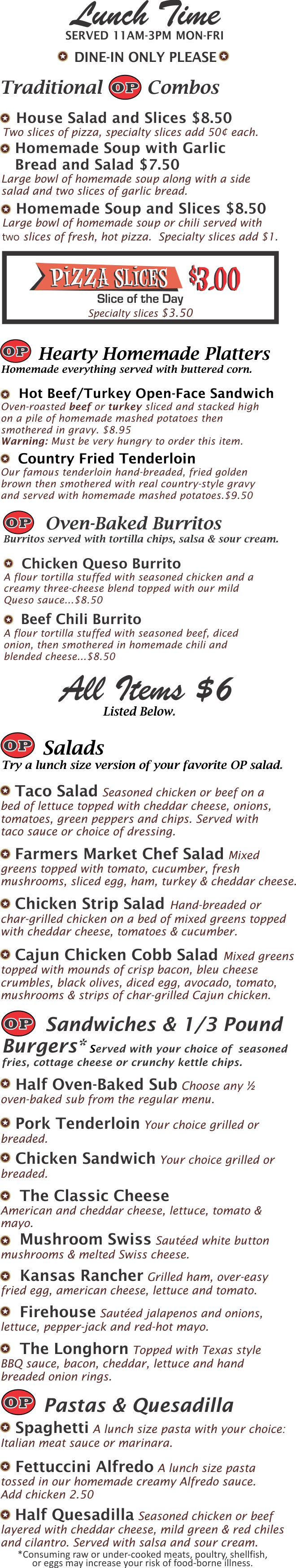 Olathe Lunch Menu | The Other Place